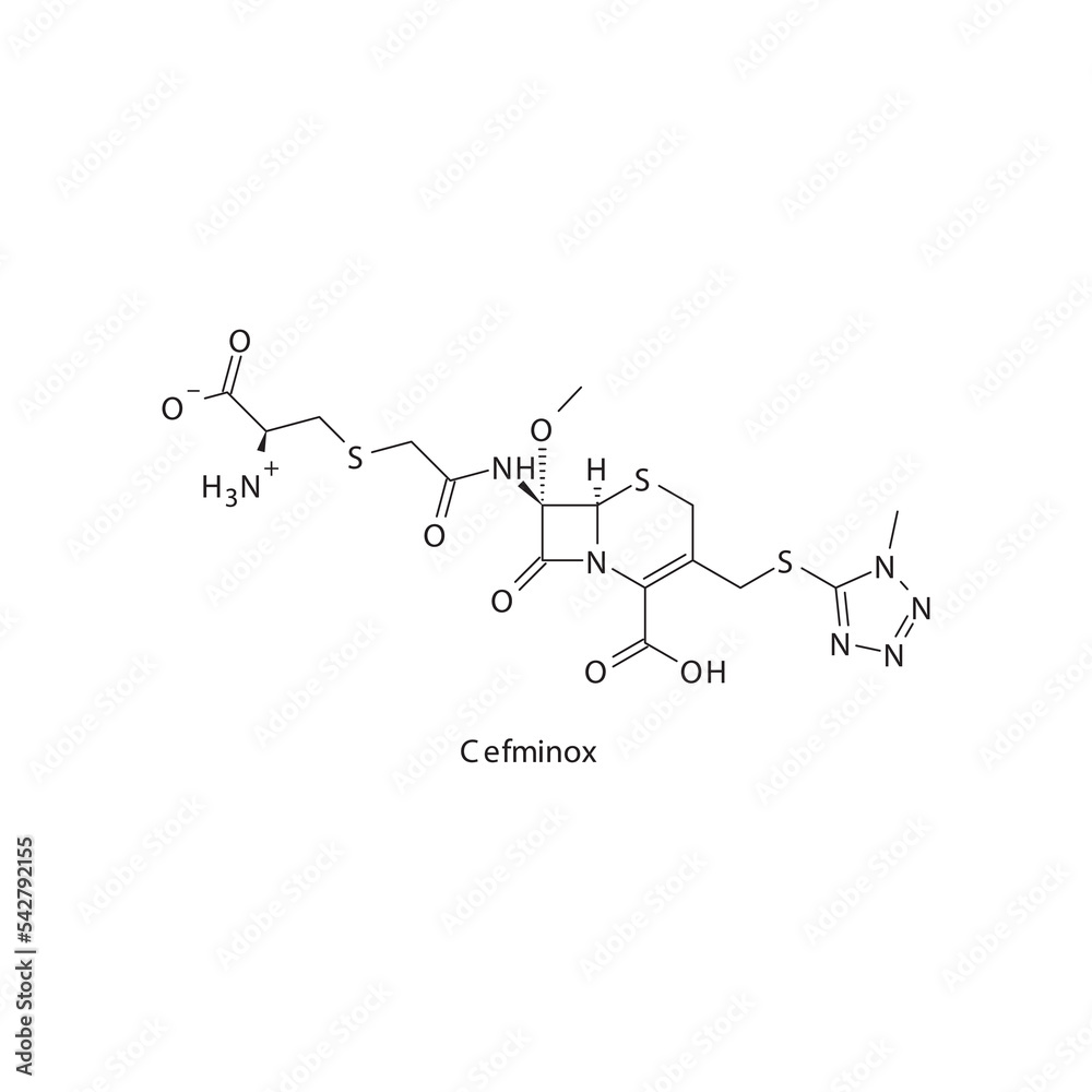 Cefminox flat skeletal molecular structure 2nd generation Cephalosporin ...