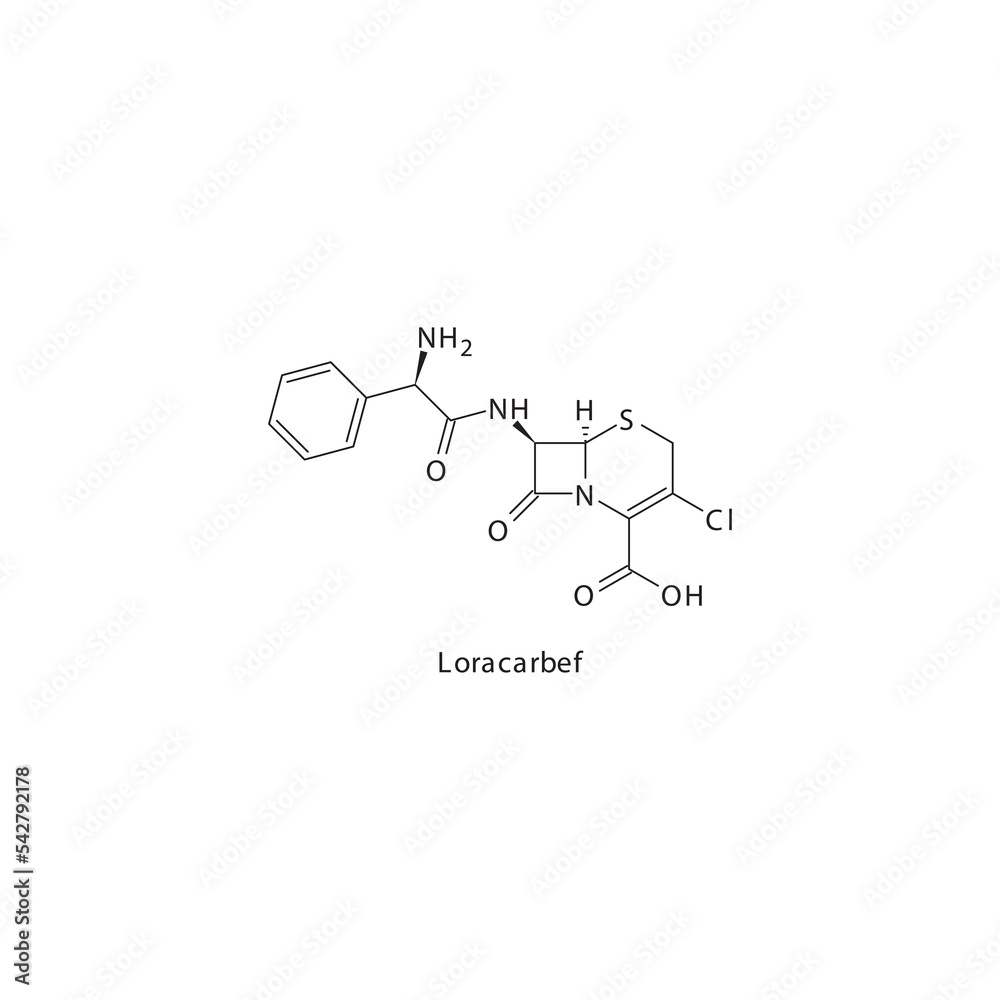 Loracarbef flat skeletal molecular structure 2nd generation ...