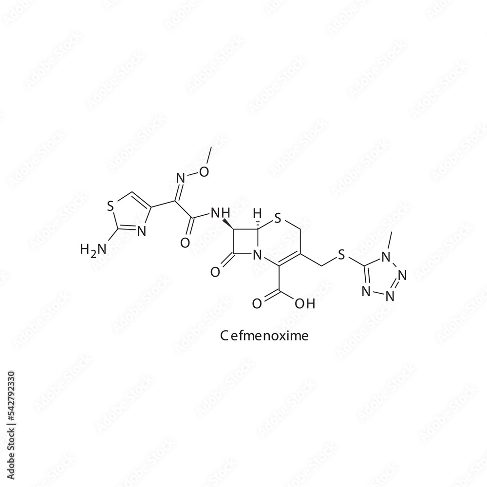 Cefmenoxime flat skeletal molecular structure 3rd generation ...