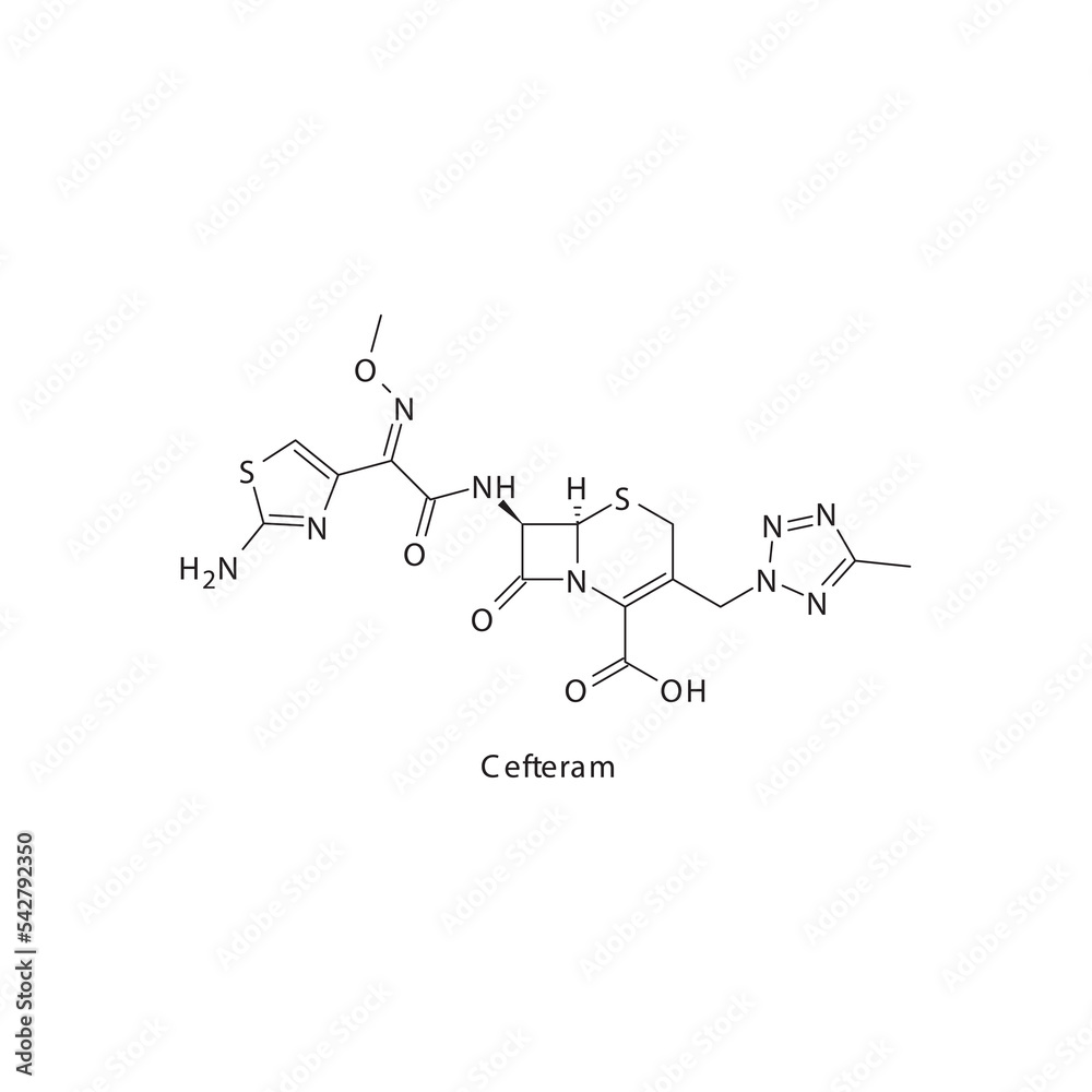 Cefteram flat skeletal molecular structure 3rd generation Cephalosporin ...