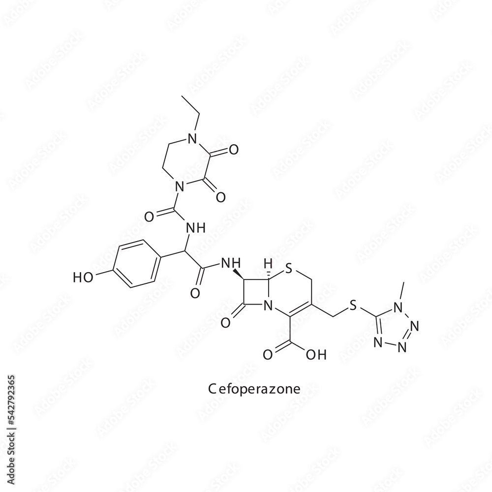Vektorová grafika „Cefoperazone flat skeletal molecular structure 3rd ...