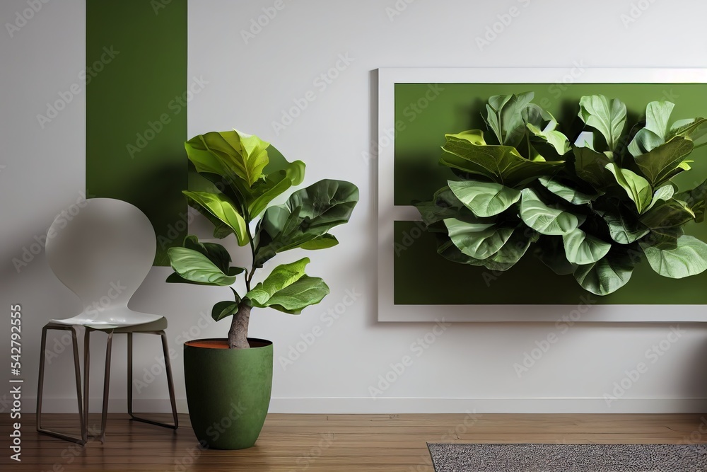 Realistic illustration of a beautiful green fiddle leaf fig tree in a ...