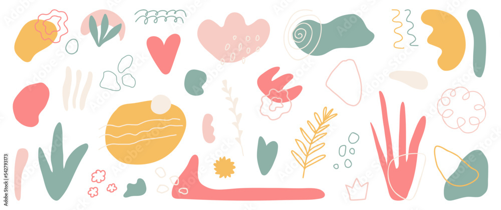 Organic shapes set on white background. Minimal stylish cover template ...