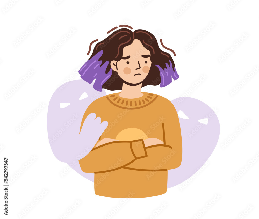 Young woman suffering from anxiety disorder, phobia. Frightened ...