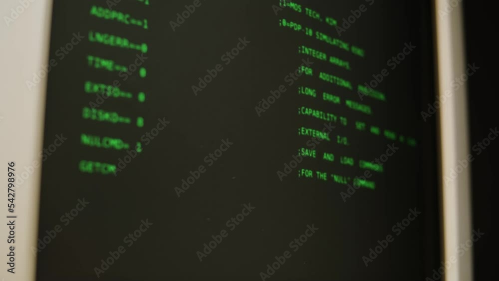 Retro pc with loading code console, programmer making scripts, green ...