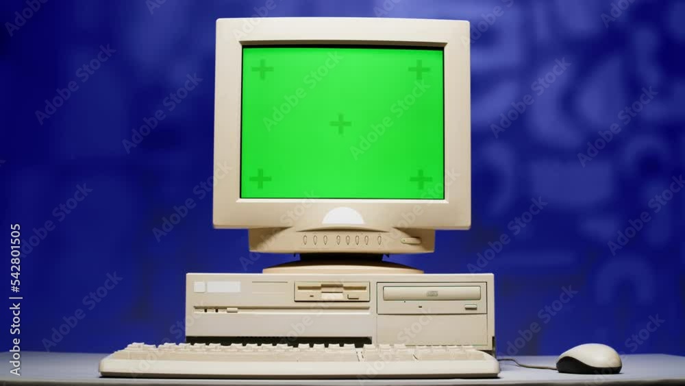 Retro pc with chroma key green screen, Old computer studio close-up ...
