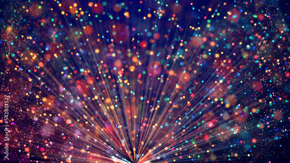 Magic multicolored sparkles of light with rays form flickering abstract ...