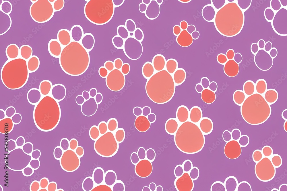 Seamless pattern paw print and bone. pastel background. 2d illustrated ...