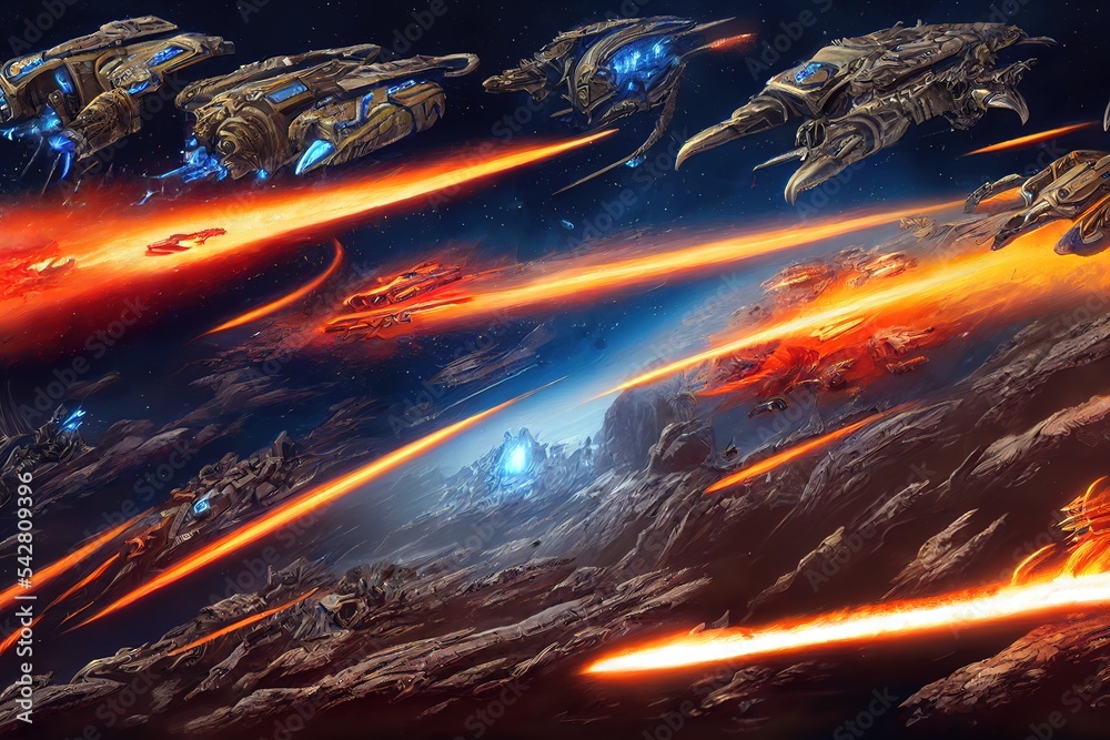Epic space battle, a large-scale battle of ships in space Stock ...