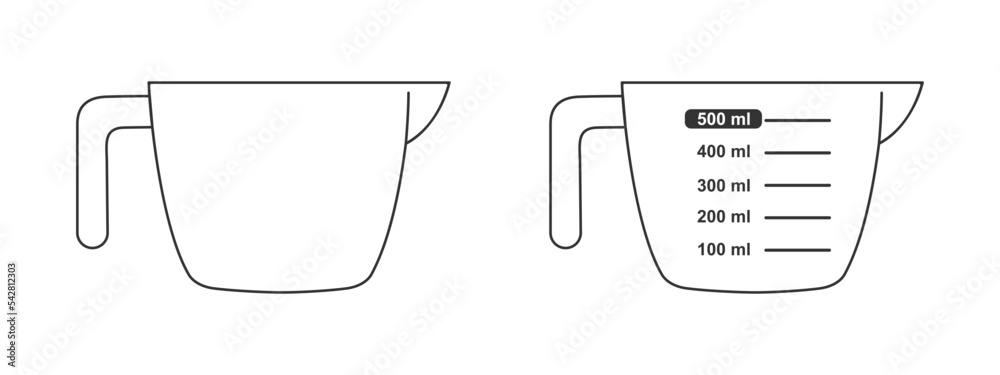 Measuring cups blank and with 500 ml volume graphic scale. Half liter ...