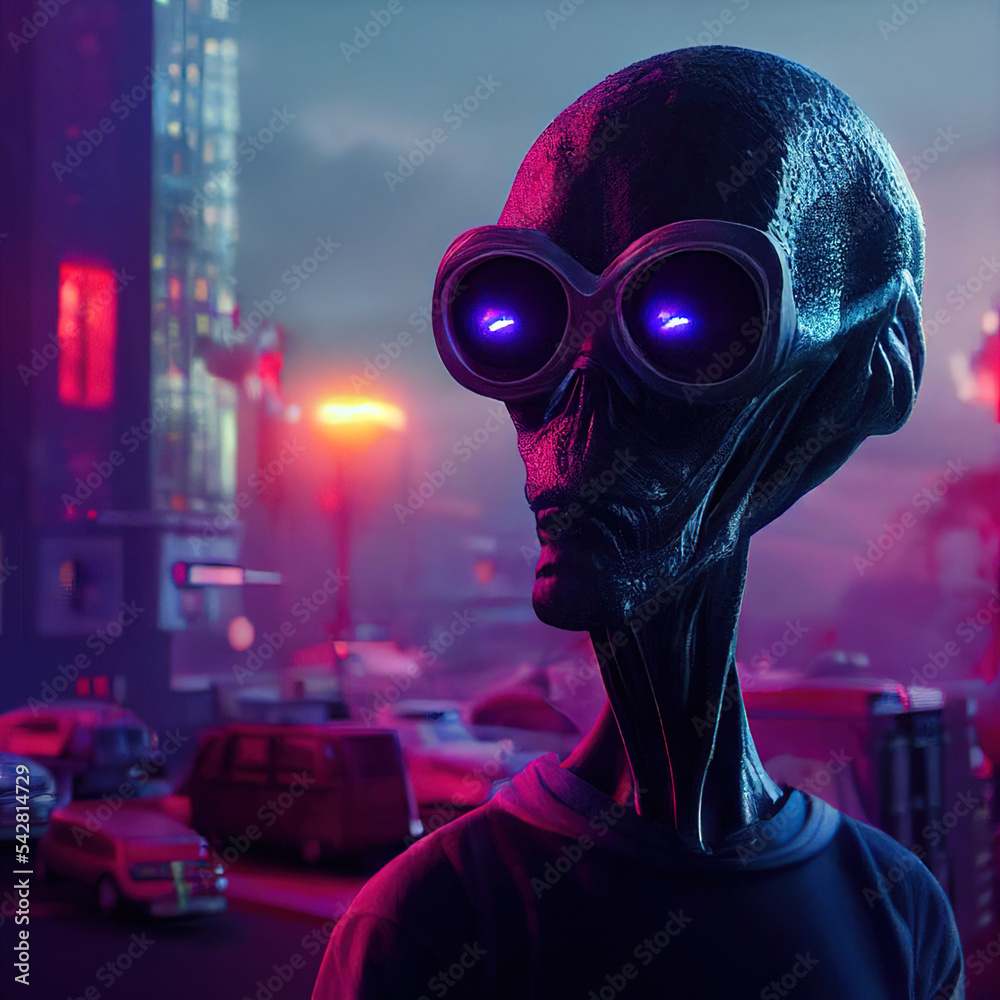 Futuristic cyberpunk alien with glasses Stock Illustration | Adobe Stock
