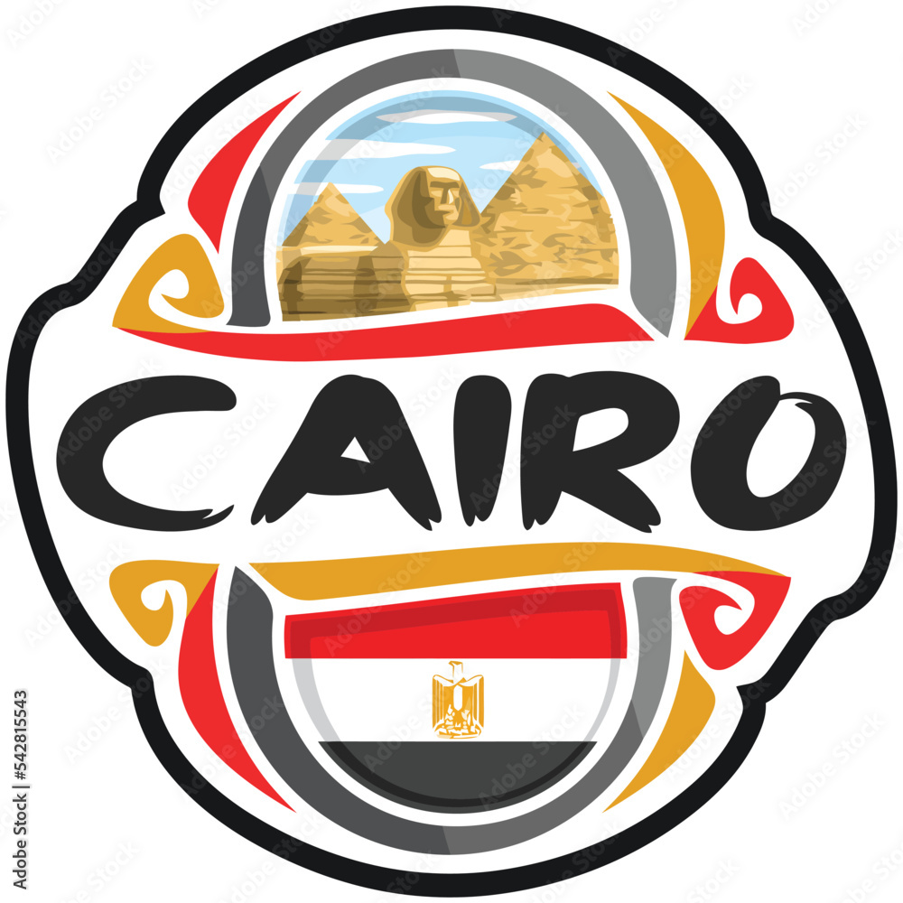Cairo Egypt Flag Travel Souvenir Sticker Logo Badge Stamp Emblem Coat ...