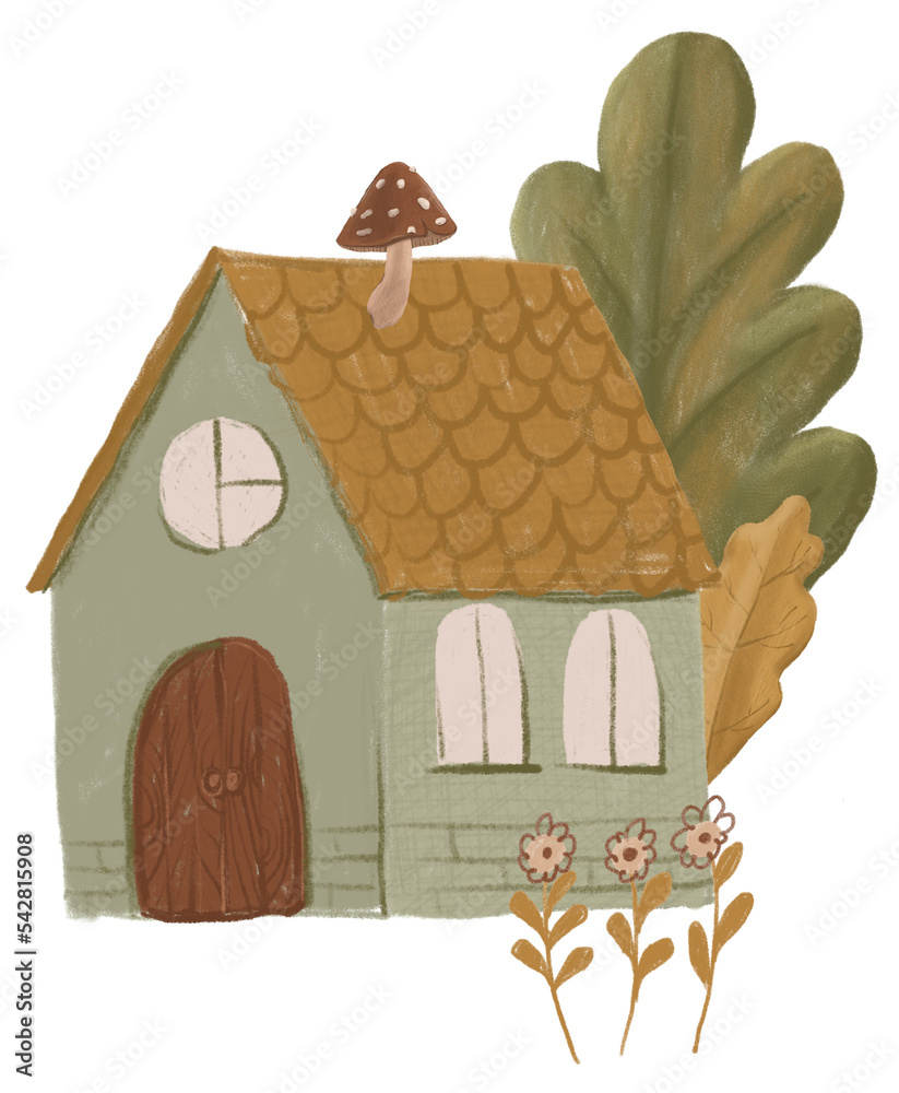 Pencil hand drawing cute cozy house illustration. Colorful children ...