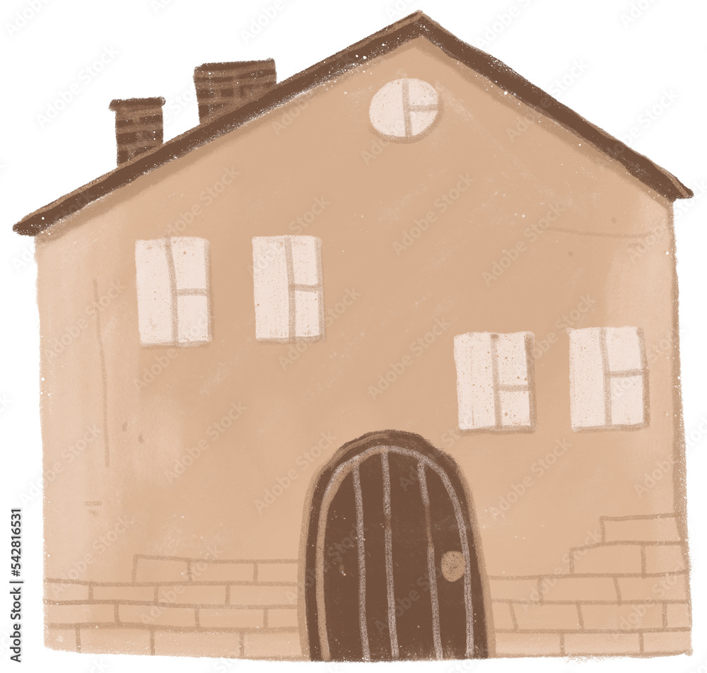 Pencil hand drawing cute cozy house illustration. Colorful children ...