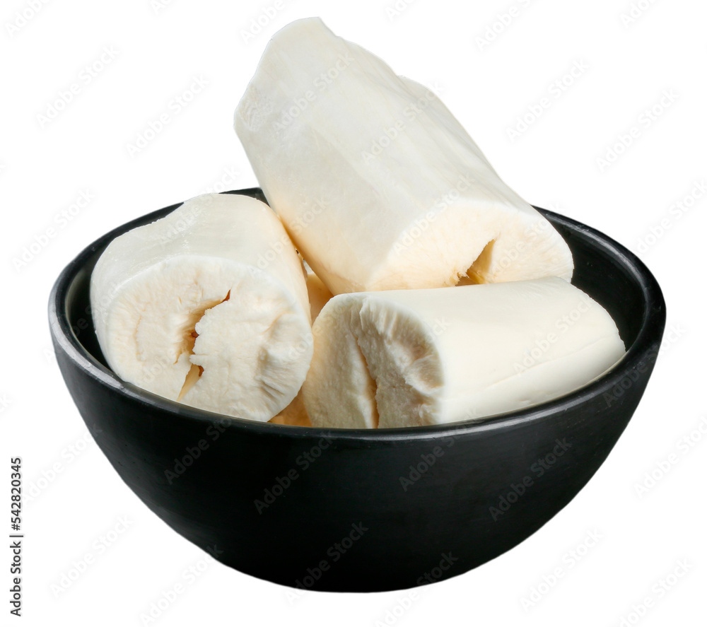 Fresh peeled raw cassava cut into pieces with transparent background ...