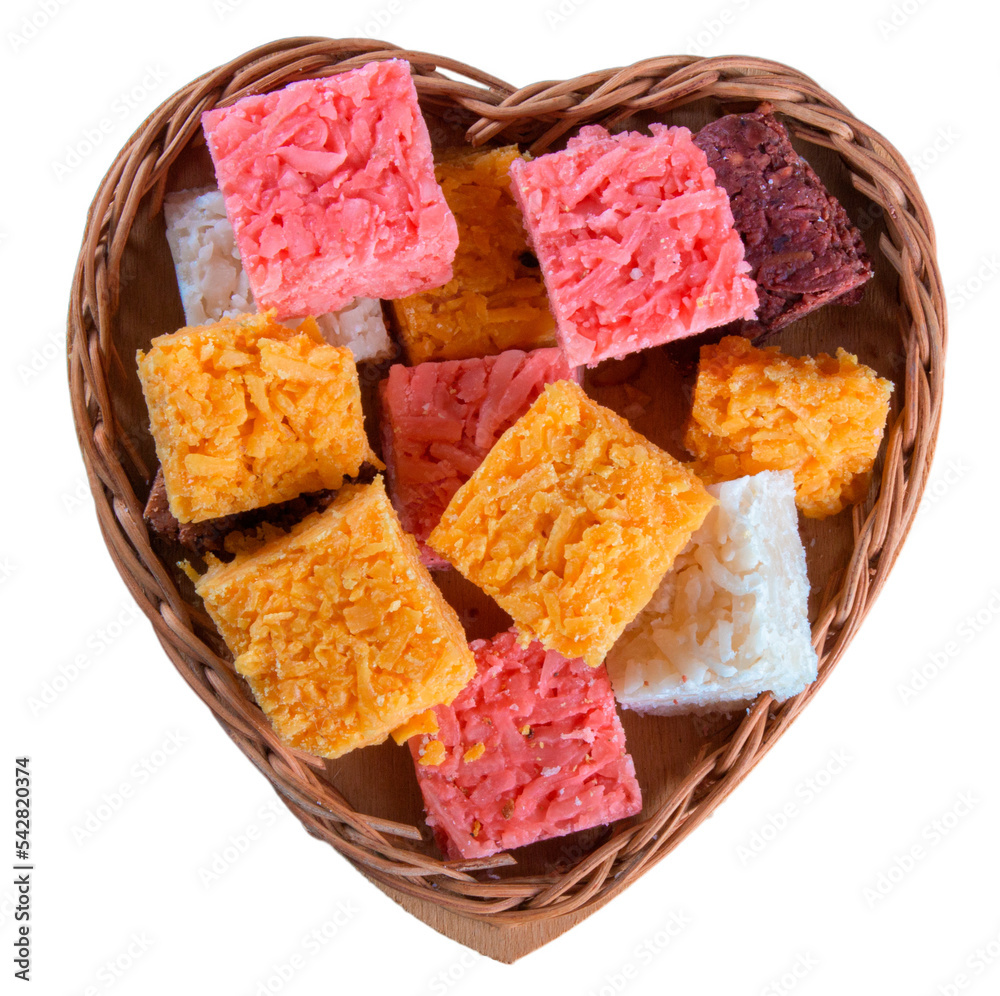 Coconut candy in heart basket with transparent background png Stock ...