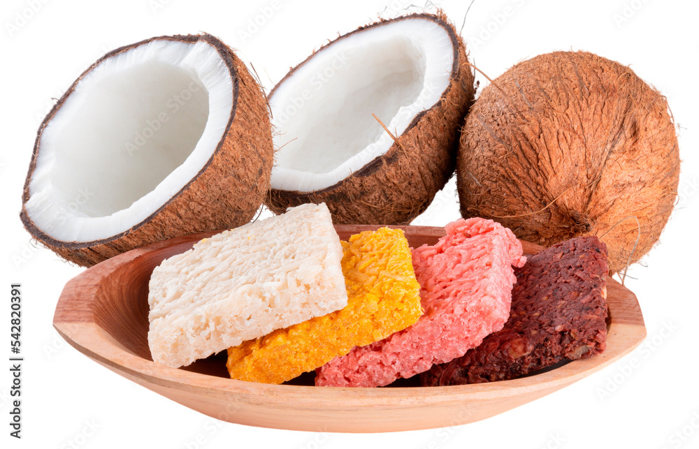 Coconut candy and dry coconut with transparent background png Stock ...