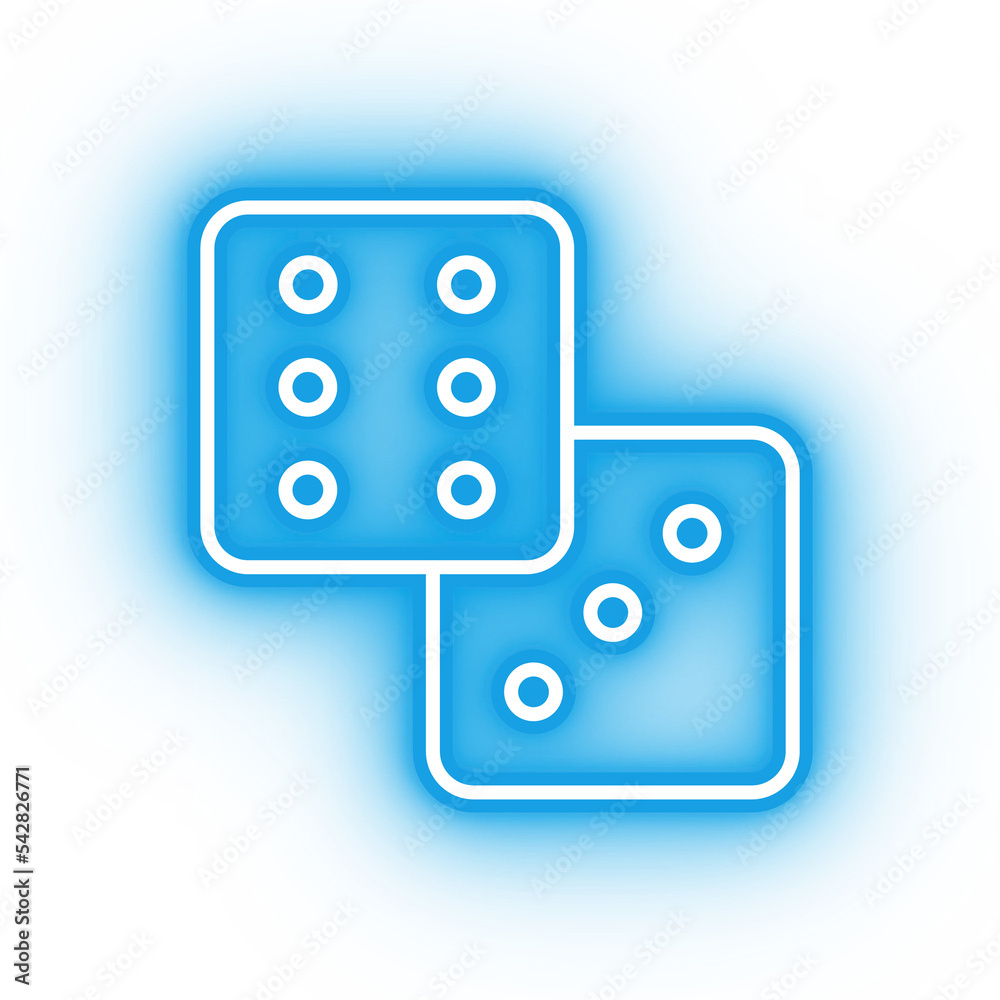 Neon blue dice icon, pair of die on transparent background Stock ...