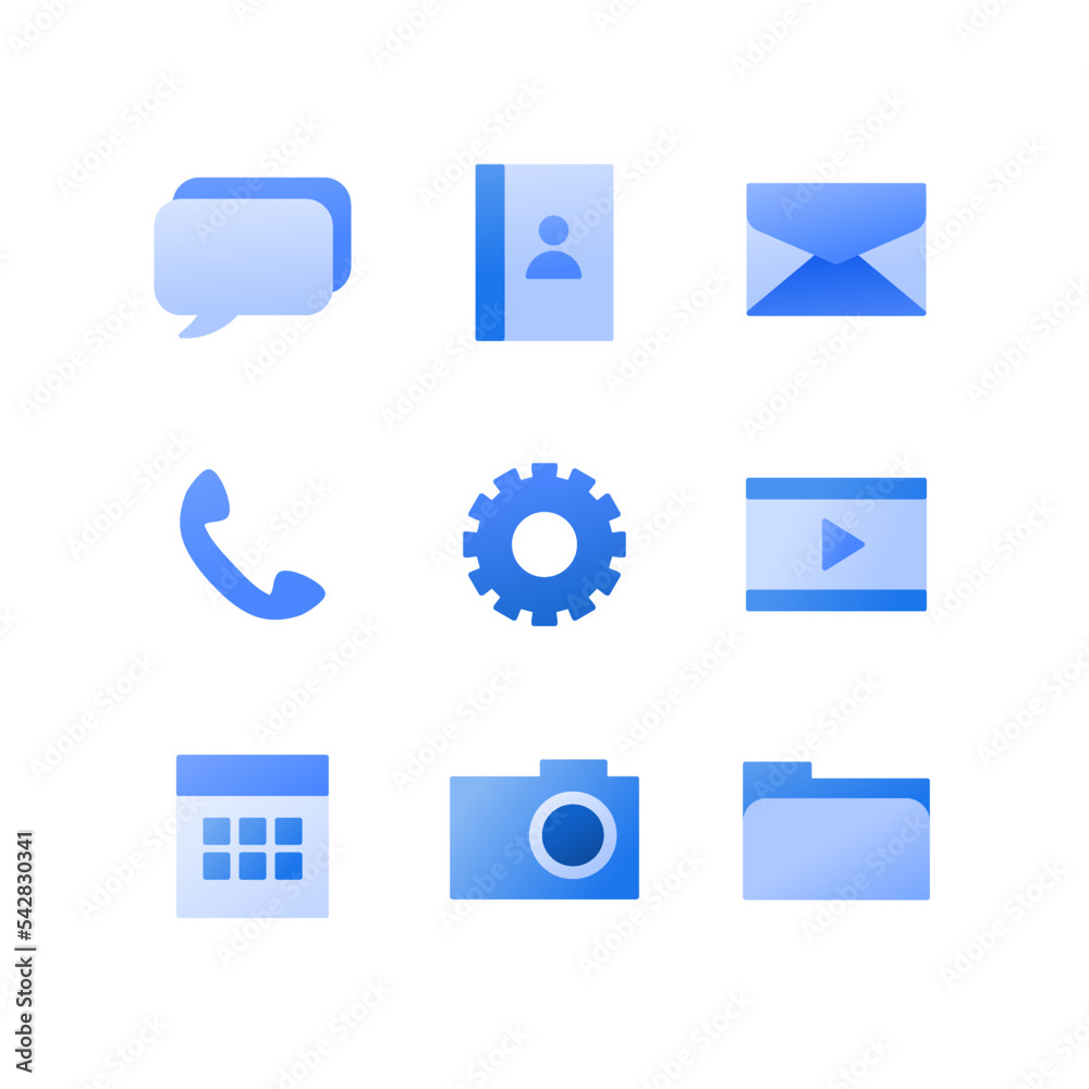 Simple Mobile Apps Flat Blue Purple Icon Set Default Application for ...