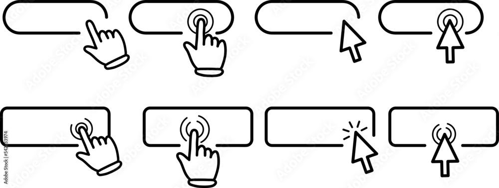 Click cursor set button with hand pointer clicking. Click here web button sign vector ...