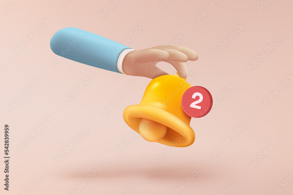 3d Minimal Notification Bell Icon With Business Holding Hand On Pastel