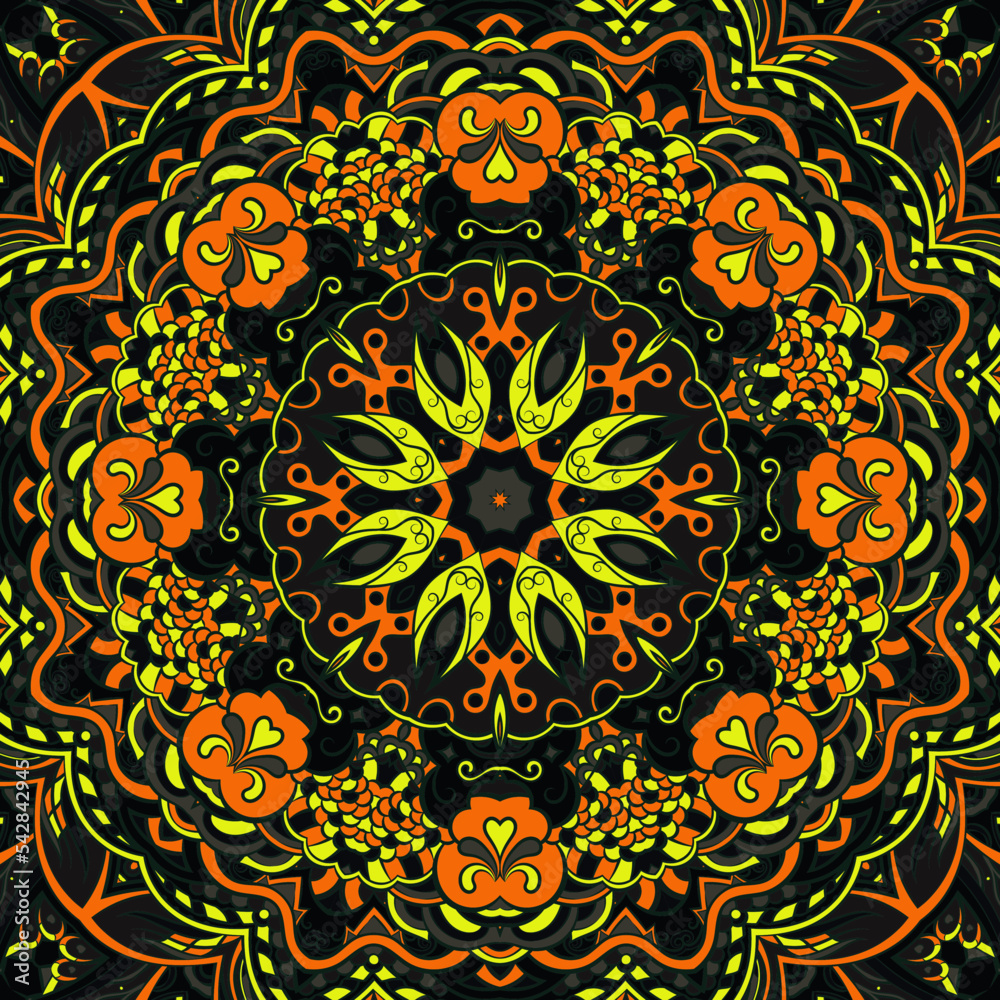 Seamless tile texture. Tracery mehndi design image. Dark toxic colors ...