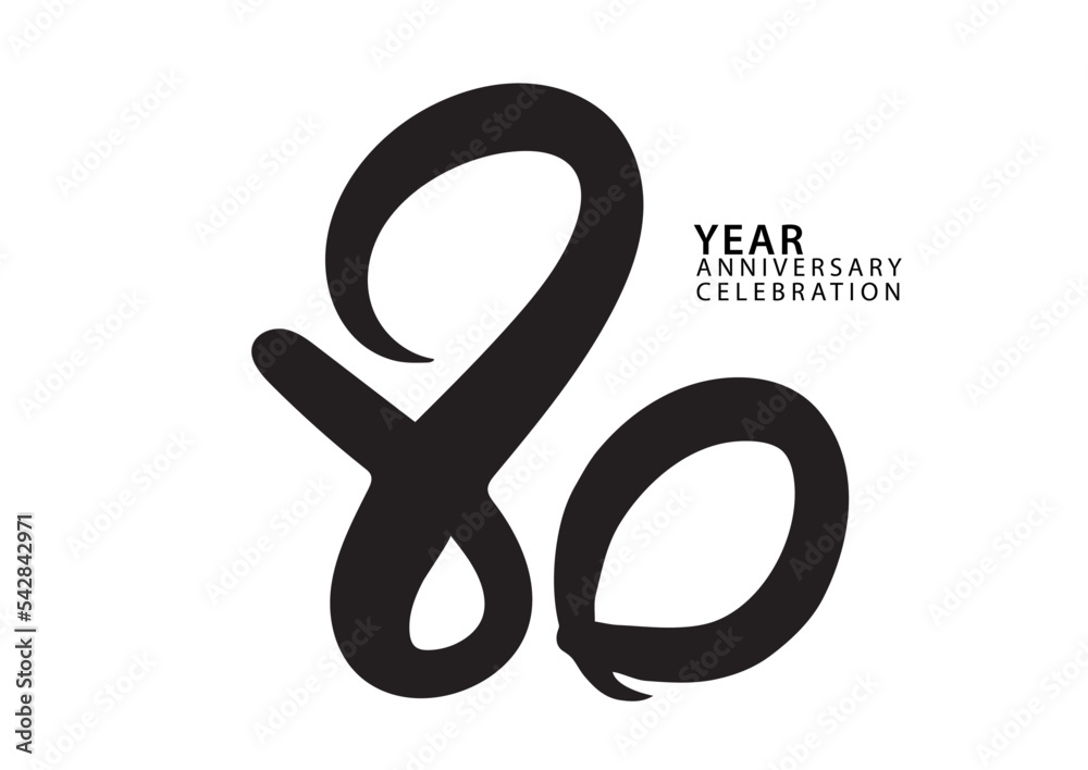80 year anniversary celebration black color logotype vector, 80 number ...