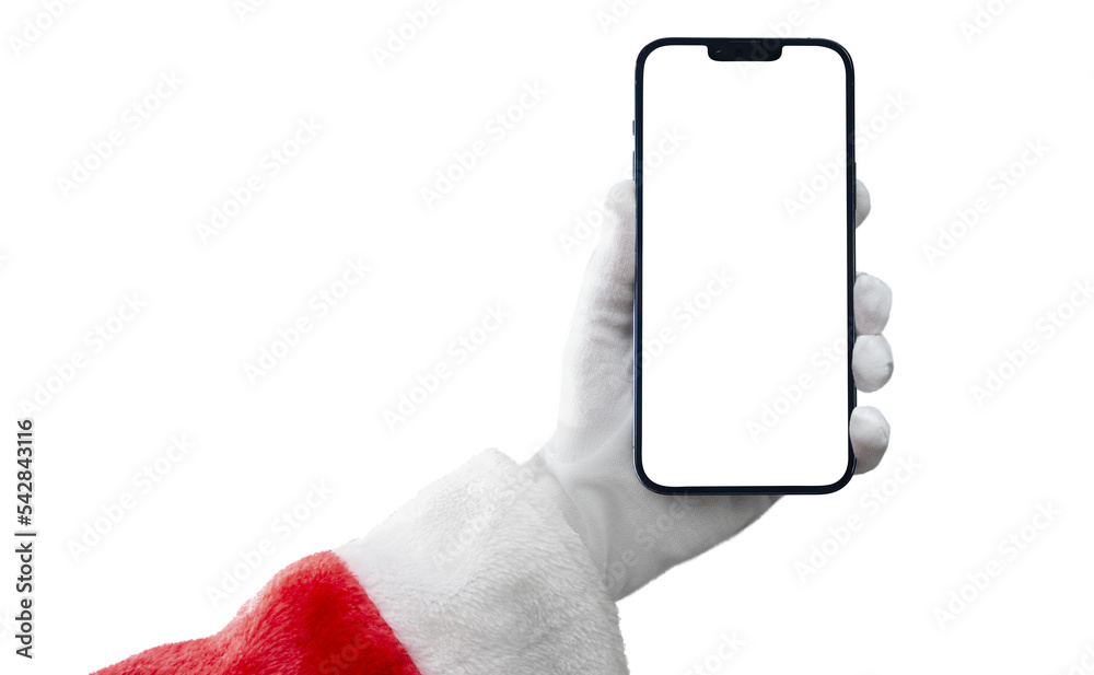 santa claus holding a mobile phone on transparent background png Stock ...