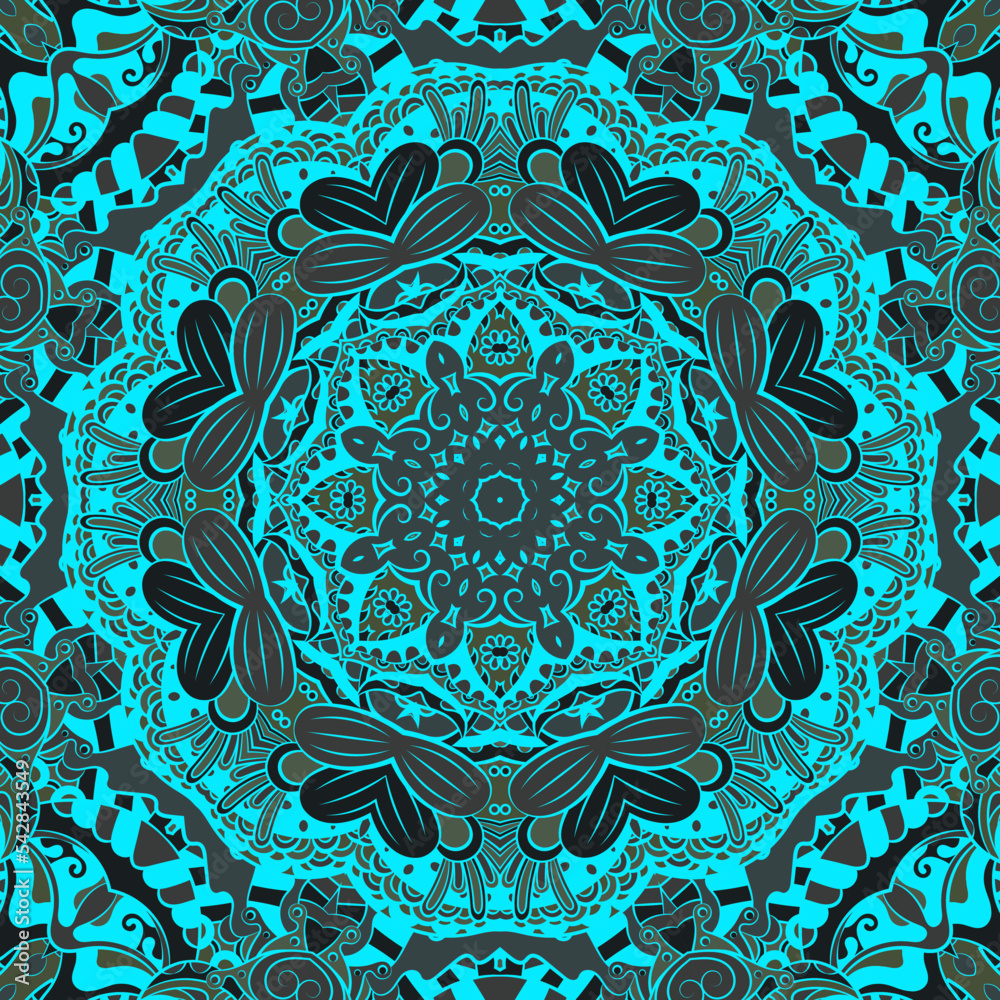 Seamless tile texture. Tracery mehndi design image. Dark toxic colors ...