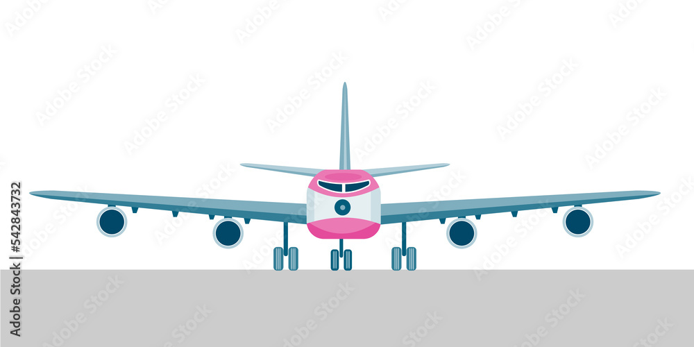 illustration of a commercial jet plane airliner on flight front view ...
