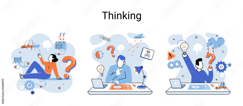 Problem solving metaphor, wondering or thinking, planning or pondering ...