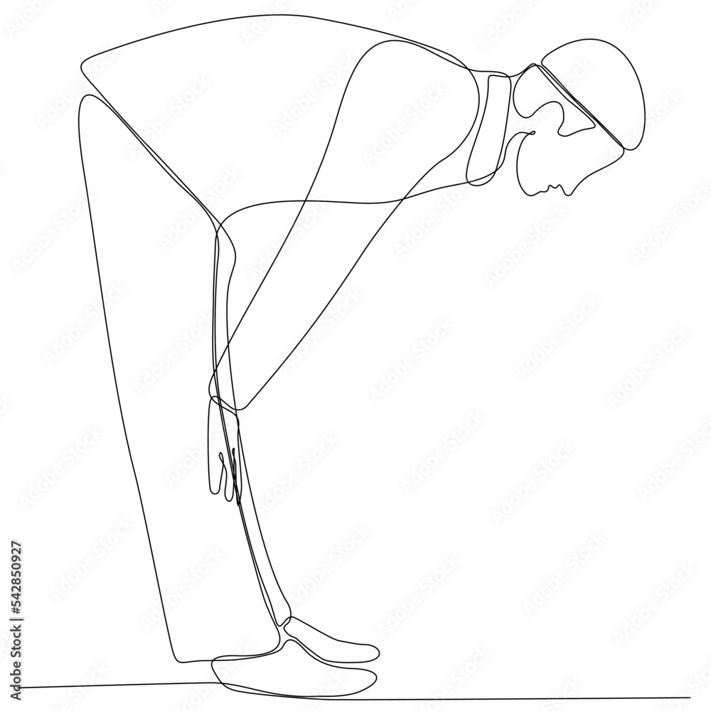 Continuous line drawing of islamic muslim man praying with prostration ...