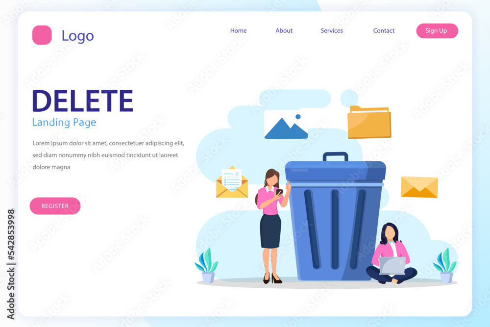 Delete concept. deleting data and move unnecessary files to the trash ...