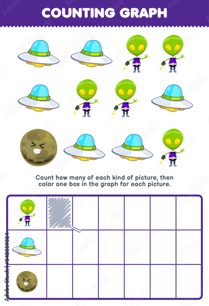 Education game for children count how many cute cartoon alien ufo ...