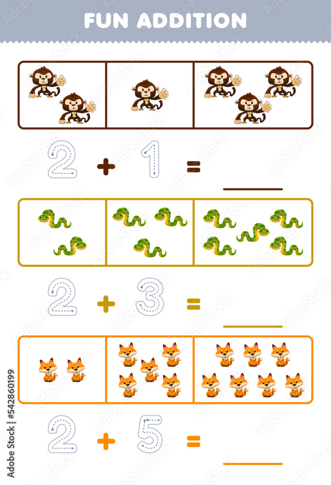 Education game for children fun addition by counting and tracing the ...
