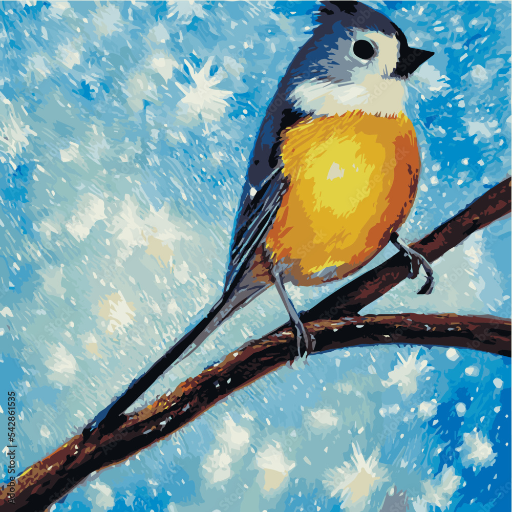 Vector realistic detailed vector illustration winter birds branches ...
