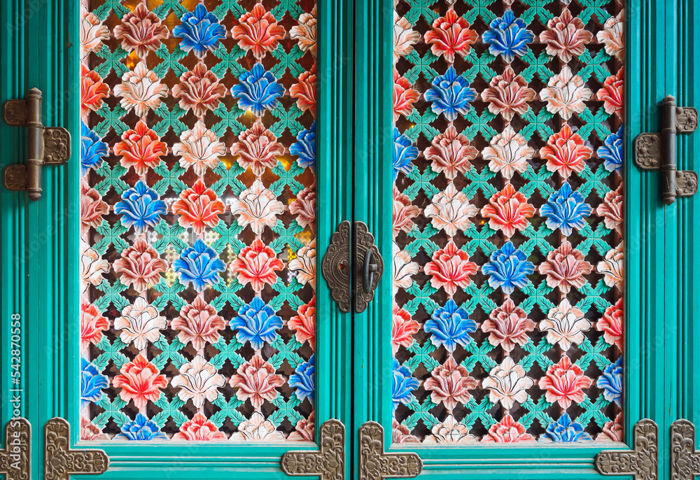 Korea Traditional style flower pattern on window frame Art culture ...