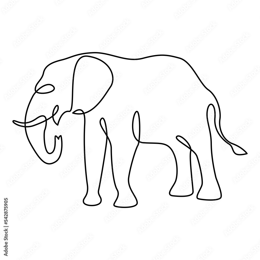 Elephant monoline line art one line animal Stock Illustration | Adobe Stock