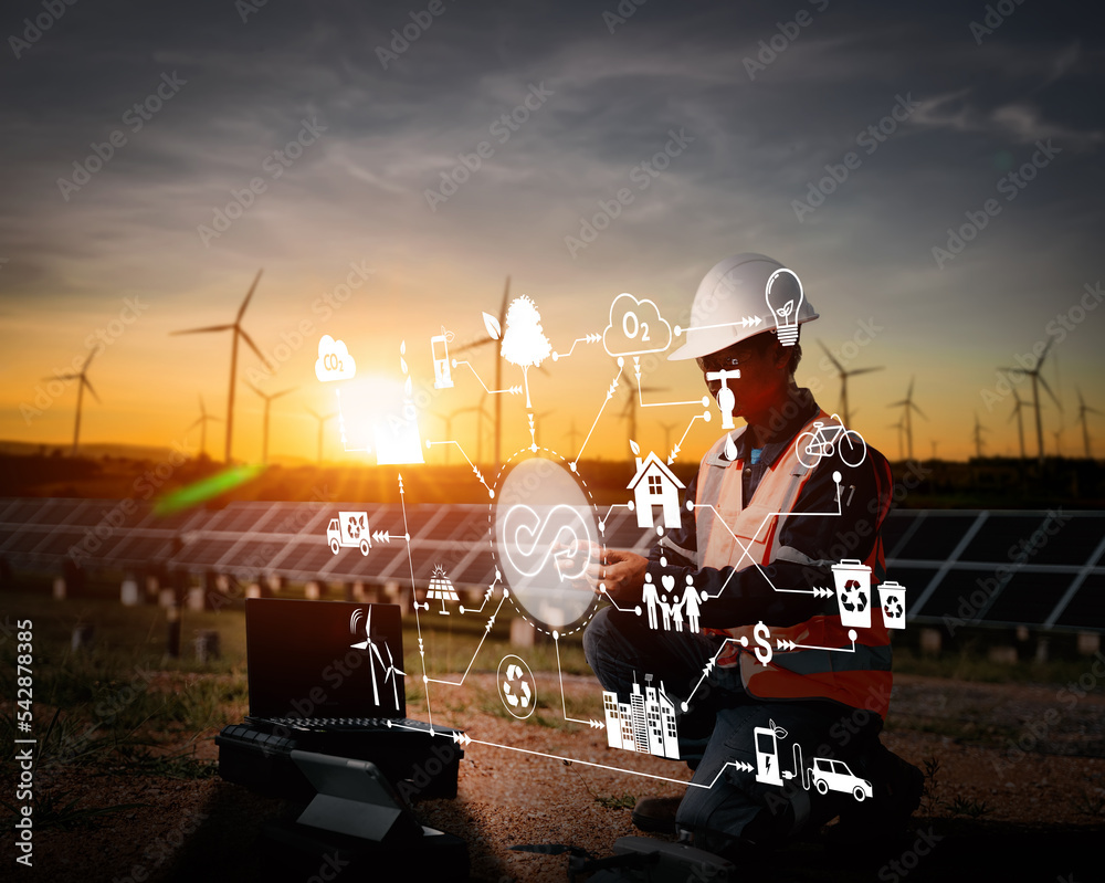 Engineers preparing drones to fly, inspecting the solar cells at high ...