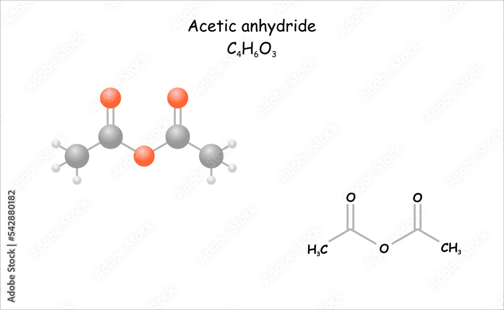 Stylized molecule model/structural formula of acetic anhydride. Stock ...