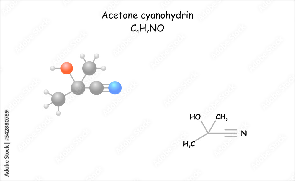 Stylized molecule model/structural formula of acetone cyanohydrin Stock ...