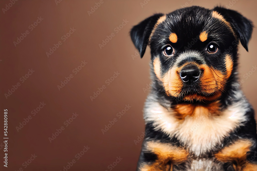 Portrait of cute baby rottweiler puppy dog in studio Stock Illustration ...