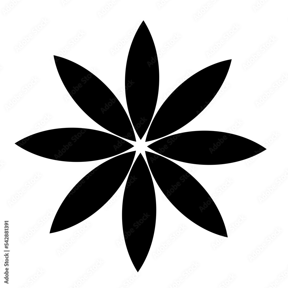 Black filled leaf, flower shapes, floral graphic element. Isolated png ...