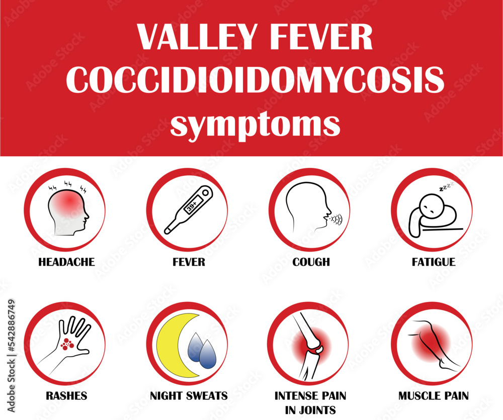 Valley fever - Coccidioidomycosis, symptoms of disease, icon vector ...