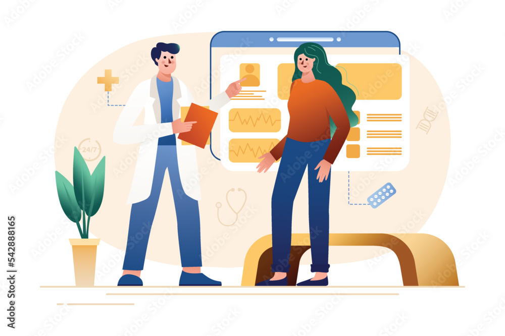 Gradient concept Doctors appointment with people scene in the flat ...