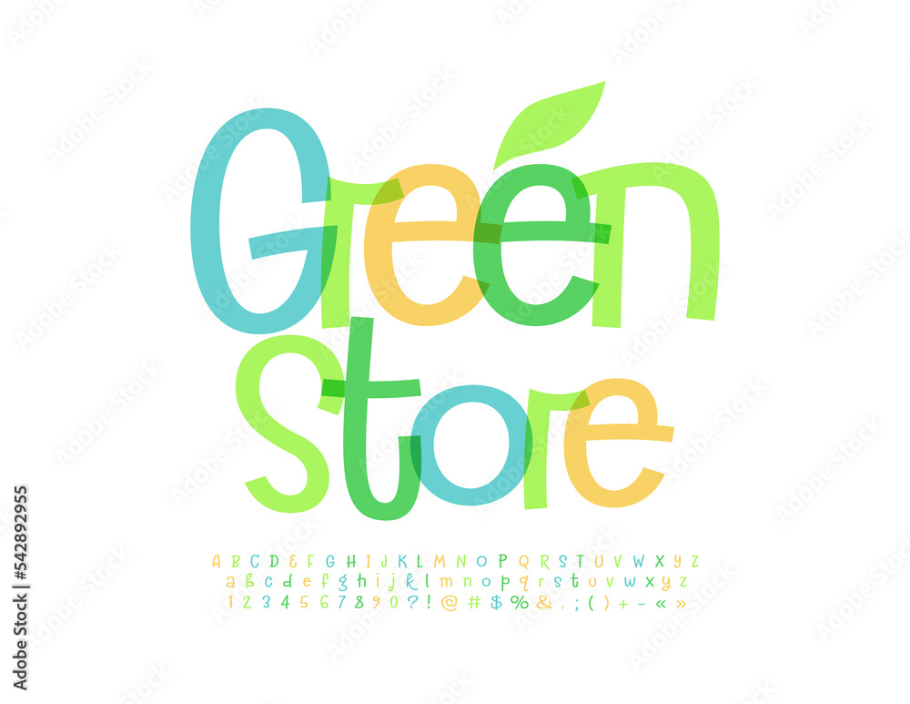 Vector stylish Signboard Green Store. Modern handwritten Font. Artistic ...