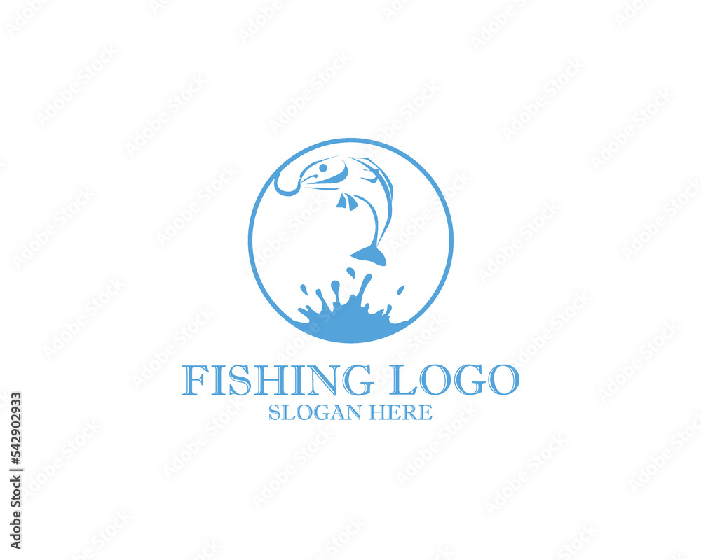 vector logo of a fish being fished using a hook that can be used for ...