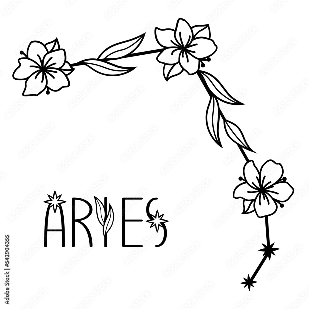 Aries zodiac sign svg, Floral constellation svg, Horoscope monogram ...