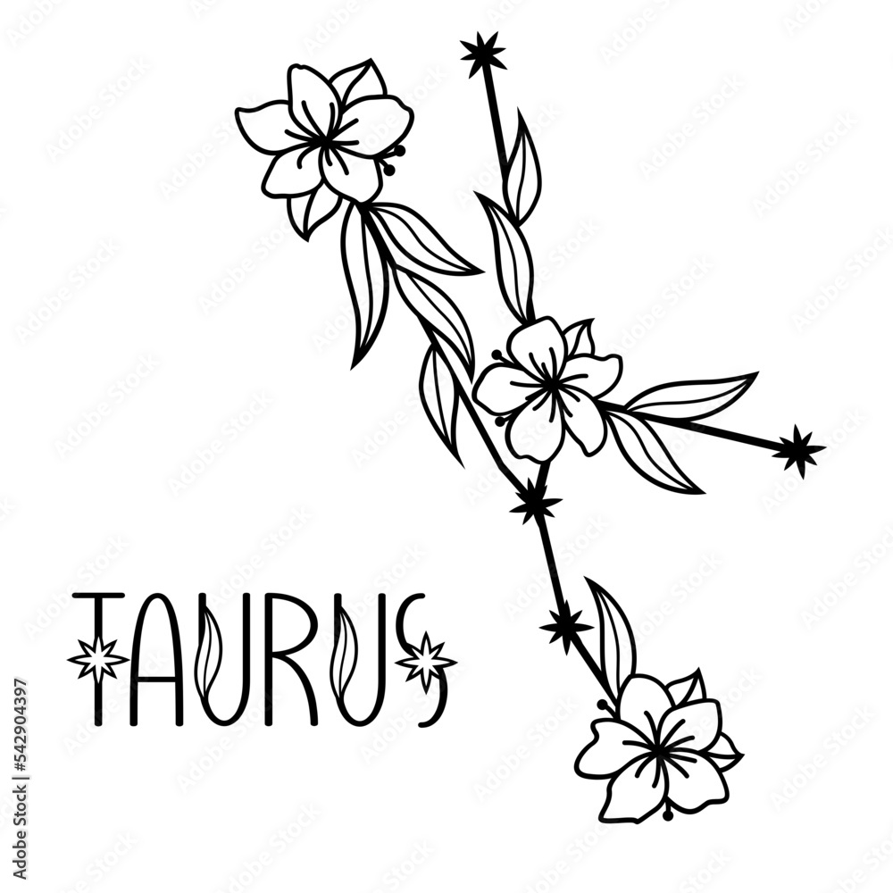 Taurus zodiac sign svg, Floral constellation svg, Horoscope monogram ...