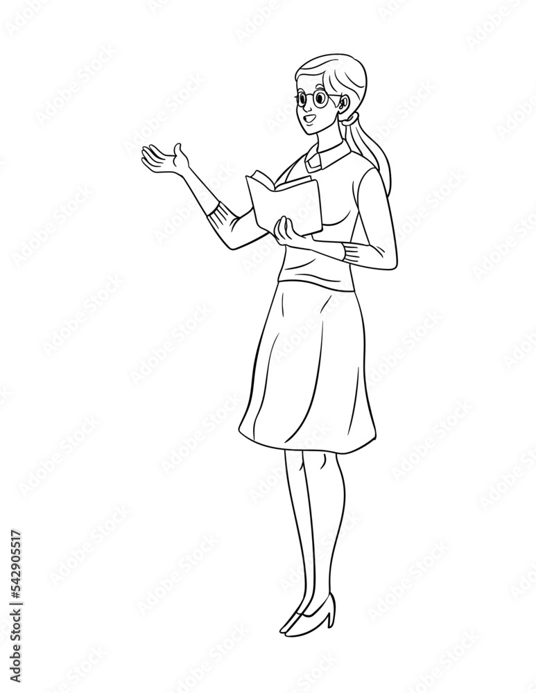School Teacher Isolated Coloring Page for Kids Stock Vector | Adobe Stock